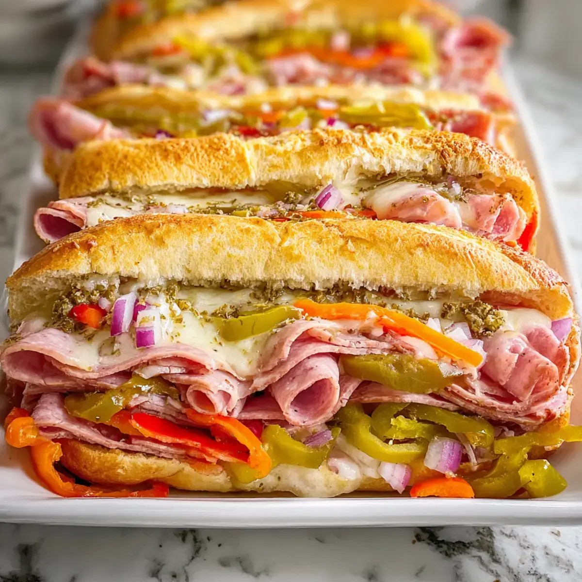 Loaded Italian Subs Topped with Peppers Onions and Bold Flavors
